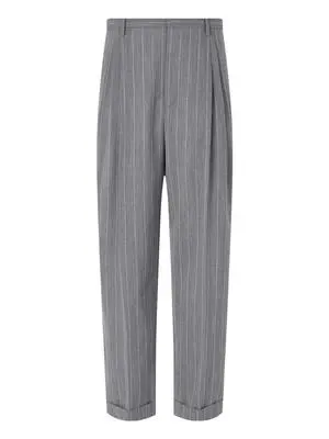 Bottega Veneta Tapered-leg Pinstriped Wool Trousers - Gray