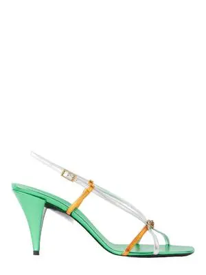 Versace Metallic Leather Medusa Logo Sandals - Green
