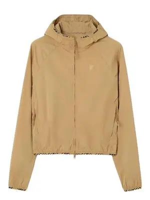 Burberry Stretch Nylon Hooded Jacket With Check Taping - Beige