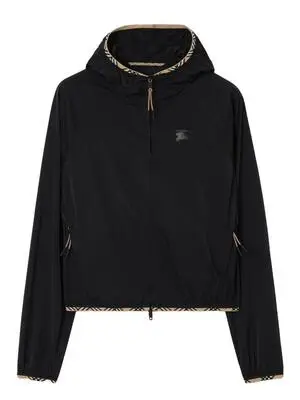 Burberry Stretch Nylon Hooded Jacket With Check Taping - Black