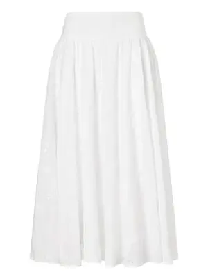 Thierry Colson Pamela Pleated Broderie Anglaise Cotton Midi Skirt - Neutrals