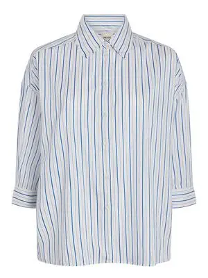ME+EM Cotton-blend Voile Stripe Shirt - Blue