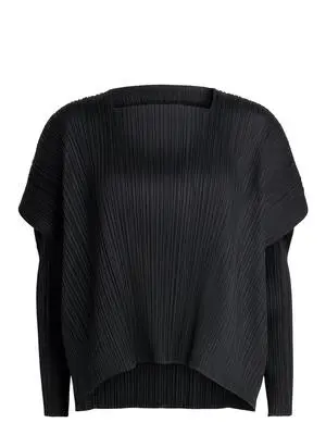 Issey Miyake Pleated Square Neck Top - Black