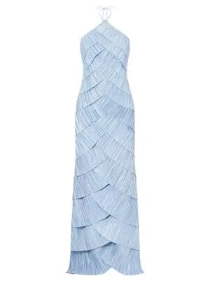 Cult Gaia Cult Gaia Marsla Plissé-Satin Halterneck Maxi Dress Blue
