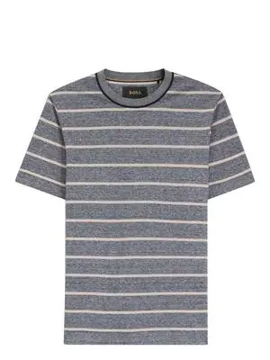 BOSS Cotton-linen T-shirt With Horizontal Stripe - Grey