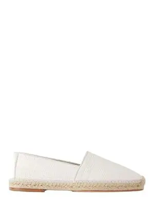 Brunello Cucinelli Brunello Cucinelli Leather-Trimmed Woven Raffia Espadrilles Beige