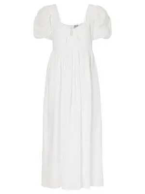Thierry Colson Calliope Embroidered Cotton Midi Dress - Neutrals
