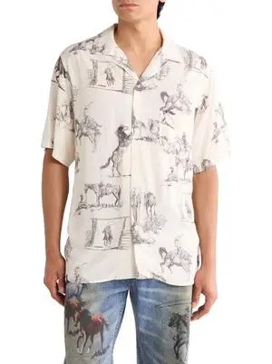 ONE OF THESE DAYS Charcoal Montage Cotton Camp Shirt - Bone