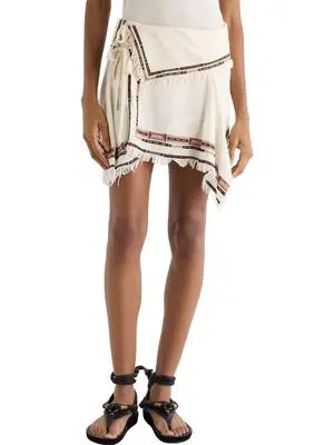 Isabel Marant Feriel Embroidered Silk Wrap Skirt With Fringe - Ecru