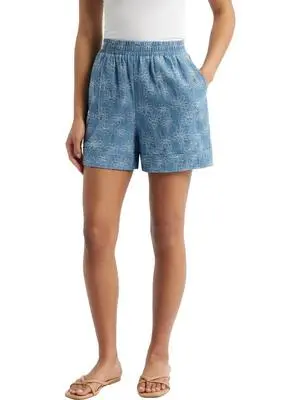 ICHI ICHI Floral Embroidered Denim Shorts