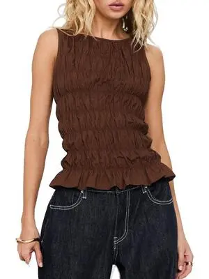 Princess Polly Marleene Smocked Tank Boatneck, 100% Cotton - Chocolate