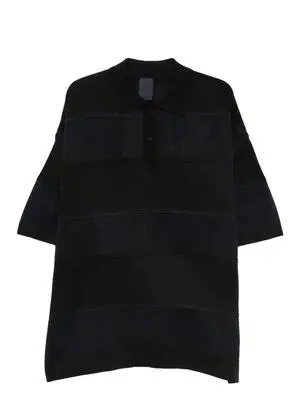 JUUN.J Mesh-panelled Striped Polo Shirt - Black