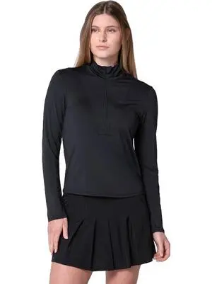 Lucky In Love Free Play Zip Long Sleeve Top - Black