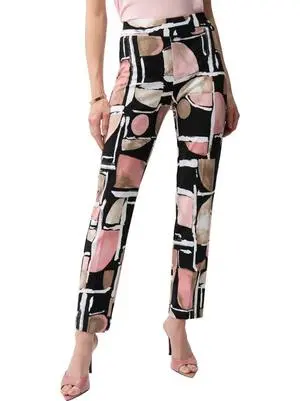 Joseph Ribkoff Silky Knit Abstract Print Straight Pull-on Pants - Black/multi