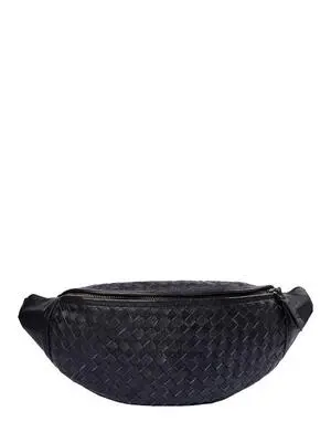 MANDRN Woven Leather Crossbody Bag - Black