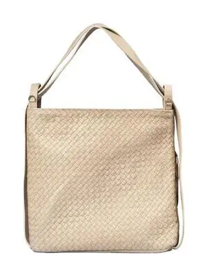 MANDRN Mandrn Woven Leather Convertible Tote To Backpack Bone