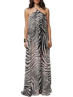 JLUXLABEL Jolene Halterneck Zebra Print Maxi Dress With Gold Detail