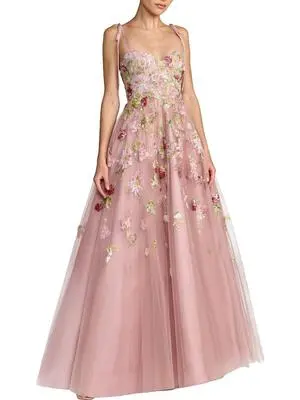 Mac Duggal Embellished Floral Tulle Ballgown - Mocha