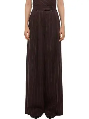 Helmut Lang Pinstripe Wide Leg Linen Blend Pants - Brown Multi