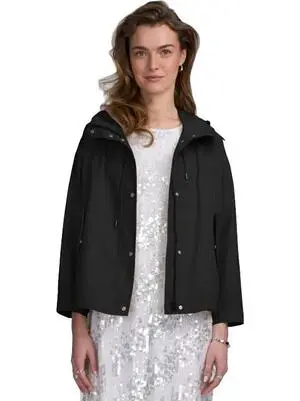 ELLE COLLECTION Cropped Hooded Parka Jacket - Black