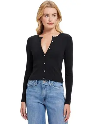 Goldie LeWinter Goldie LeWinter Pointelle Crop Cardigan With Scalloped Trim Black