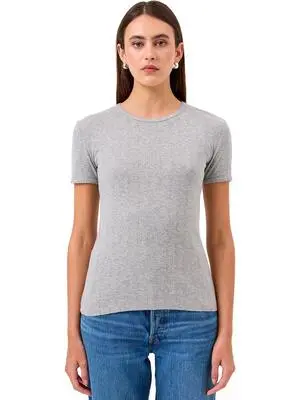 Goldie LeWinter Pointelle Knit Crewneck Tee - Gray Heather