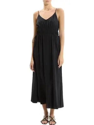 Theory Smocked Sleeveless Midi Dress - Black