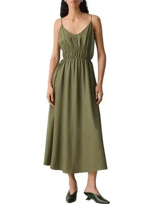 Theory Smocked Sleeveless Midi Dress - Forest Moss