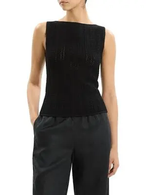 Theory Pointelle Rib Knit Boat Neck Tank - Black