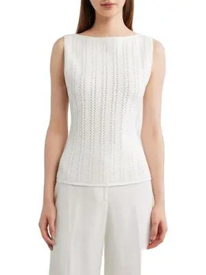 Theory Pointelle Rib Knit Boat Neck Tank - White - 100