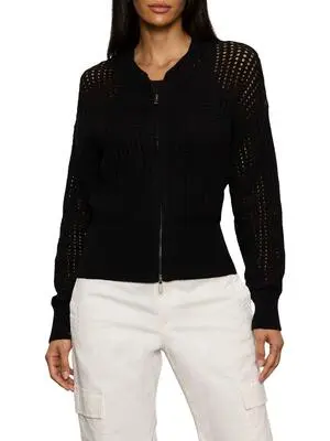 Sanctuary Laguna Openwork Zip-up Sweater - Black