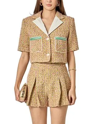 English Factory Cropped Tweed Jacket With Contrasting Collar - Multi