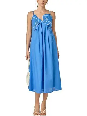 English Factory Embroidered Sleeveless Linen Blend Maxi Dress - Blue
