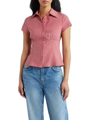 Princess Polly Cottesloe Check Print Button-up Top - Red Check