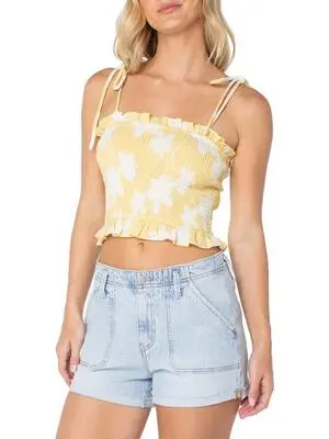 Roxy Avalon Floral Smocked Cotton Blend Crop Top - Raffia