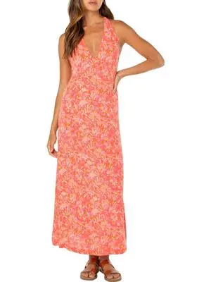 Roxy Printed Halter Maxi Dress - Hot Coral