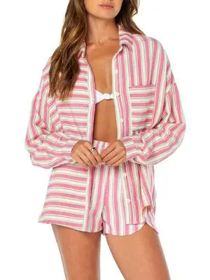 ROXY Roxy Oversized Striped Button-Up Cover-Up Shirt