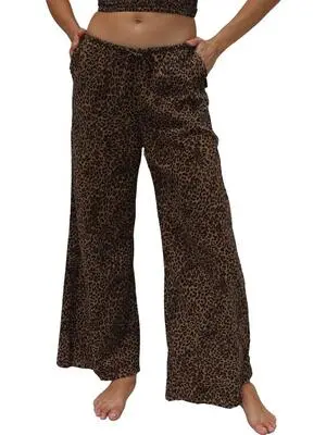 STONE FOX SWIM Stone Fox Swim Koda Leopard Print Drawstring Wide Leg Pants Selva