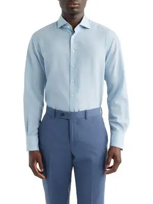 1863 BY ETERNA Soft Luxury Modern Fit Wool & Linen Non-iron Dress Shirt - Sky