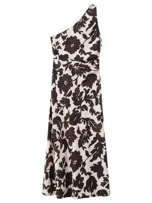 Mango Asymmetrical Floral Print Maxi Dress - Brown