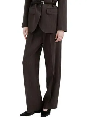 Mango Pleated Pinstripe Suit Trousers - Chocolate