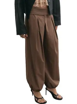 Mango High Waist Cotton Balloon Pants - Medium Brown