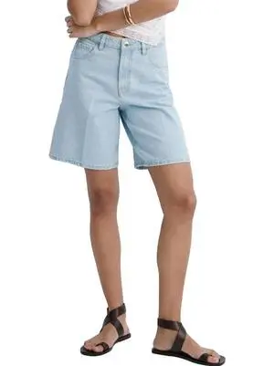Mango High-waisted Mid-thigh Denim Shorts - Light Blue