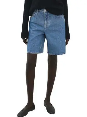 Mango High-waisted Mid-thigh Denim Shorts - Medium Blue