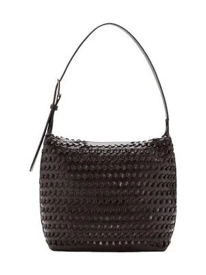 Mango Braided Faux Leather Shoulder Bag - Chocolate