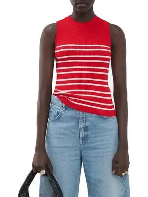 Mango Sleeveless Rib Knit Striped Top - Red