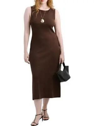 Mango Sleeveless Knit Midi Dress - Chocolate
