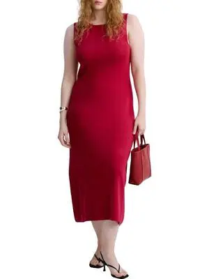 Mango Sleeveless Knit Midi Dress - Red