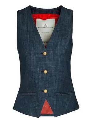 THE EXTREME COLLECTION Fitted Denim Waistcoat With Gold Buttons - Blue