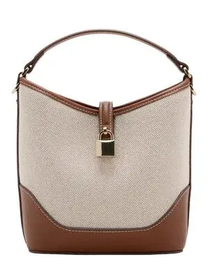 Mango Contrasting Canvas Bucket Bag With Faux- Accents - Leather